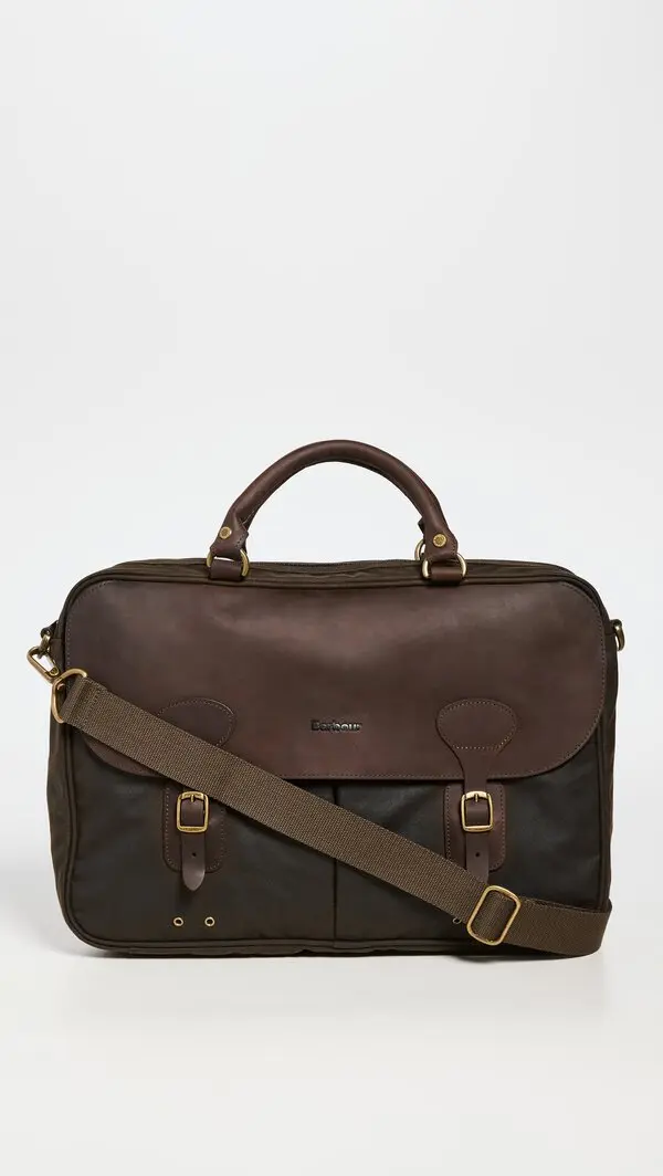 Barbour Waxed Leather Briefcase - Olive