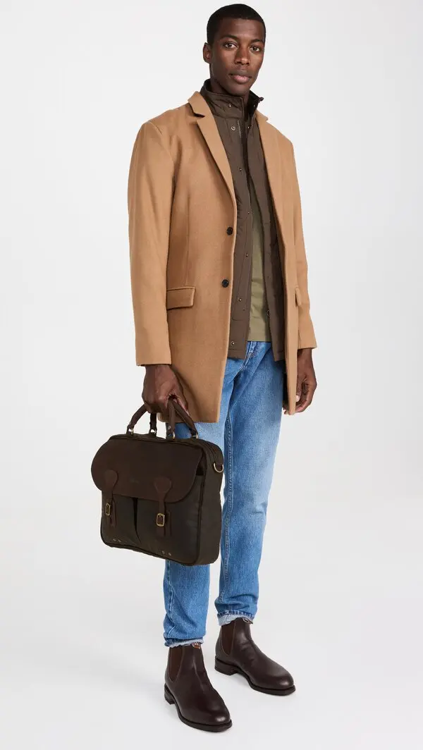 Barbour Waxed Leather Briefcase - Olive