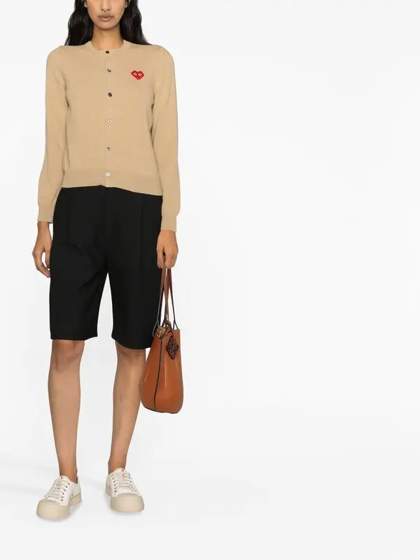 Play Comme Des Garcon Heart Motif Buttoned Cardigan - Neutrals