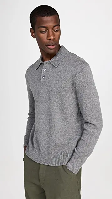 ALEX MILL Polo Sweater In Washed Cashmere
