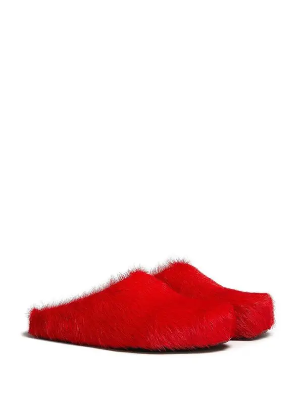 Marni Long Hair Calfskin Fussbett Sabots - Red