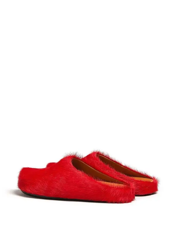 Marni Long Hair Calfskin Fussbett Sabots - Red