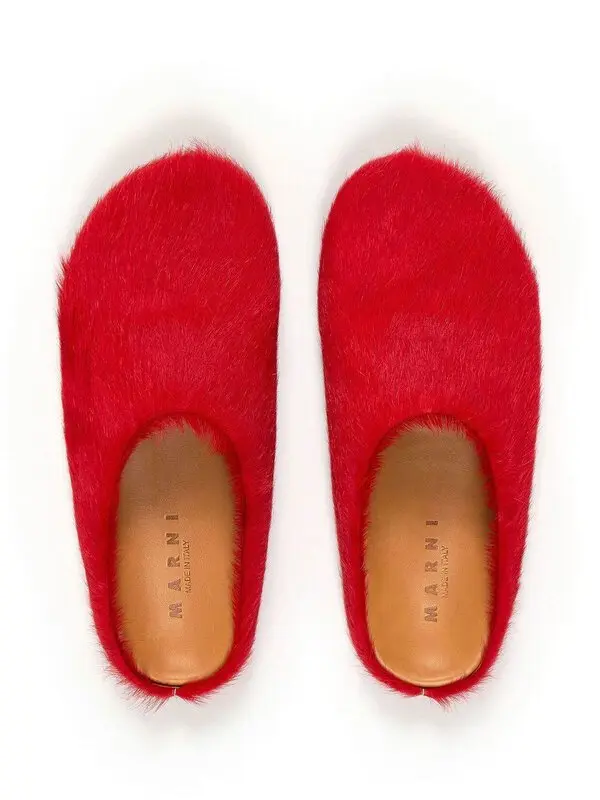 Marni Long Hair Calfskin Fussbett Sabots - Red