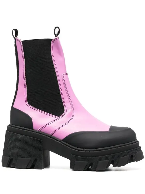 GANNI Colour-block Combat Boots - Pink