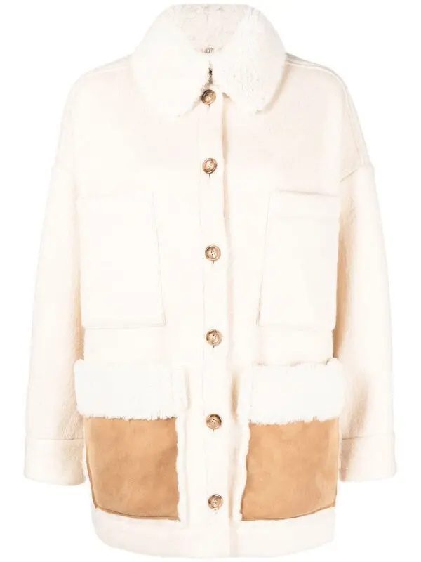 AVA ADORE Shearling-trim Button-up Jacket