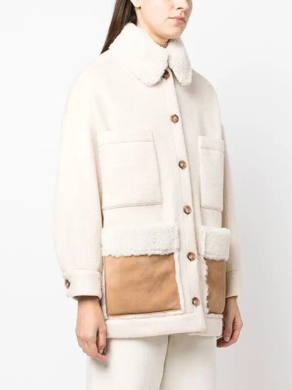 AVA ADORE Shearling-trim Button-up Jacket