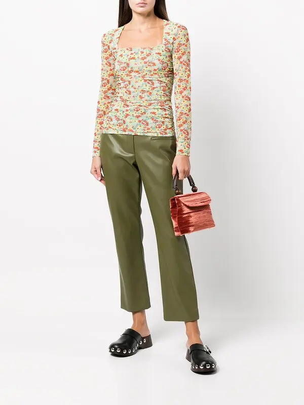 GANNI Floral-print Mesh Top - Blue
