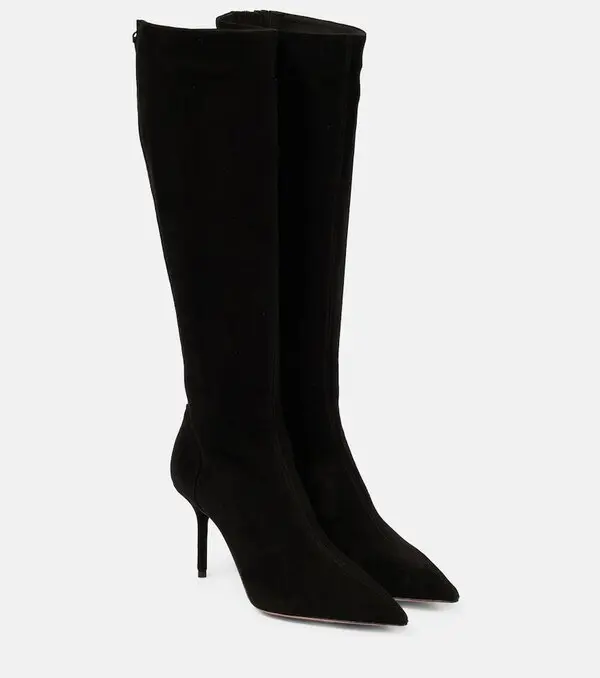 AQUAZZURA Saint Honore 85 Suede Boots - Black