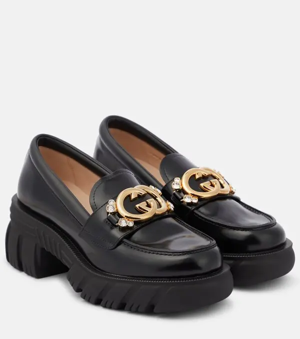 Gucci Interlocking G Leather Loafers - Black | Editorialist display picture 1