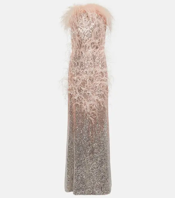 Elie Saab Feather-trimmed Sequined Gown