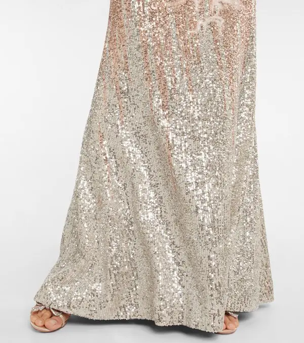 Elie Saab Feather-trimmed Sequined Gown