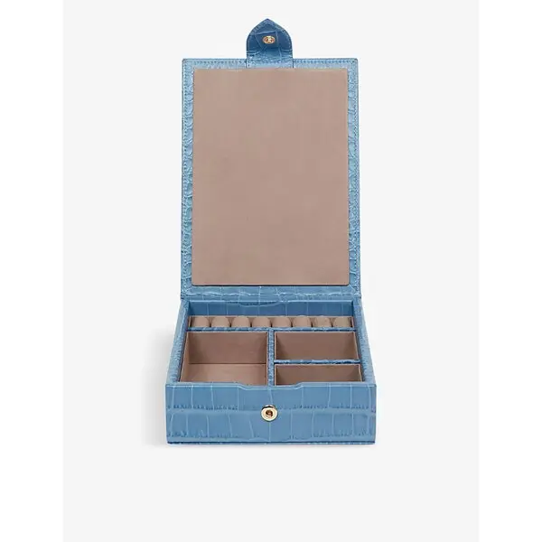 Smythson Mara Travel Tray Croc-embossed Leather Jewellery Box - Nile Blue