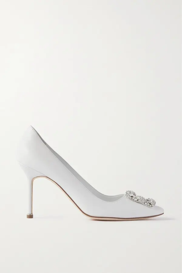 Manolo Blahnik Hangisi 90 Crystal-embellished Leather Pumps - White