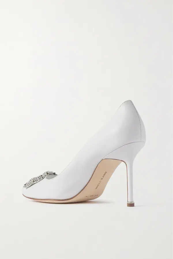 Manolo Blahnik Hangisi 90 Crystal-embellished Leather Pumps - White