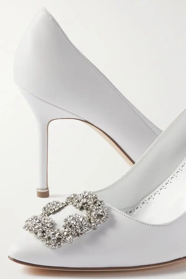 Manolo Blahnik Hangisi 90 Crystal-embellished Leather Pumps - White