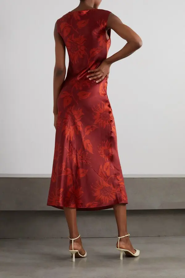 Reformation Hendrix Floral-Print Silk-Satin Midi Dress In Red - 50% Off |  Editorialist