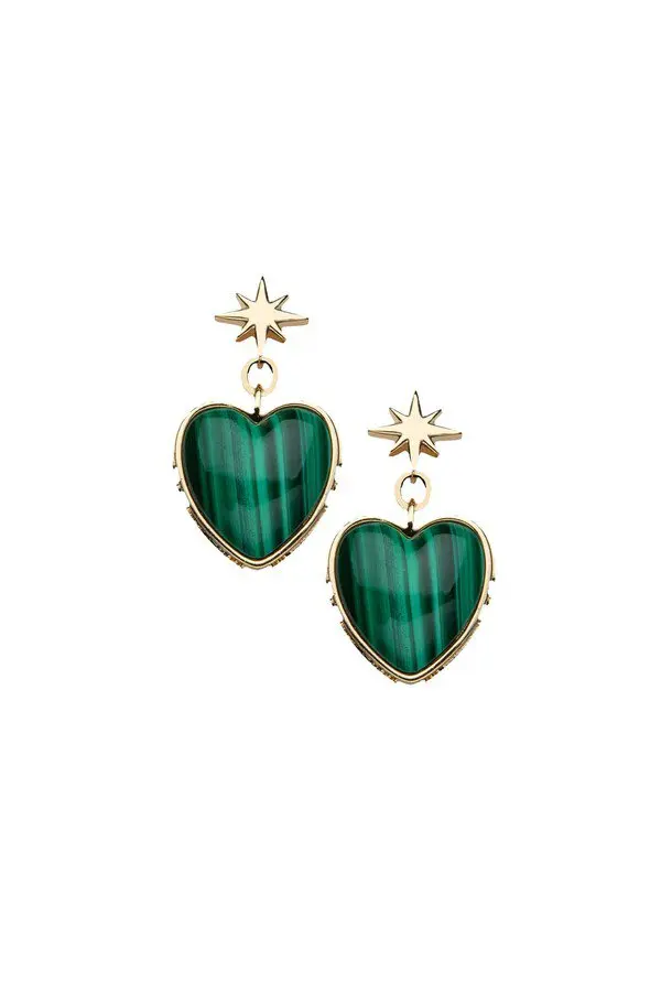 JANE WIN Love From The Heart Malachite Earrings - Gold