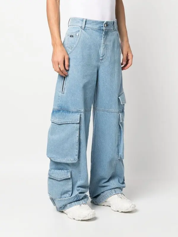 Gcds Cargo-pocket Wide-leg Jeans - Blue