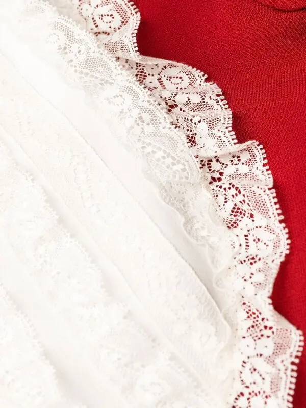Red Valentino Valentino Lace-Bib Long-Sleeved Minidress In Red