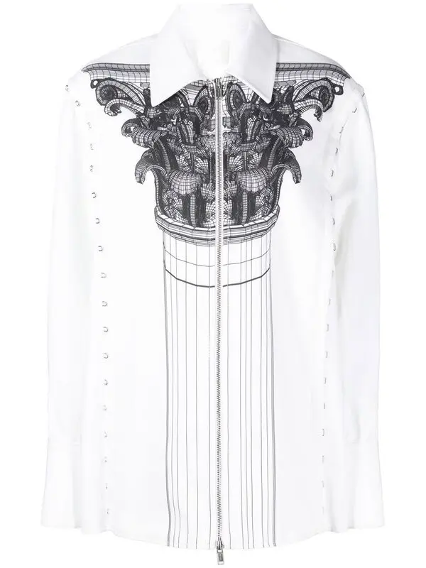 DION LEE Column-print Hook-and-eye Shirt Jacket