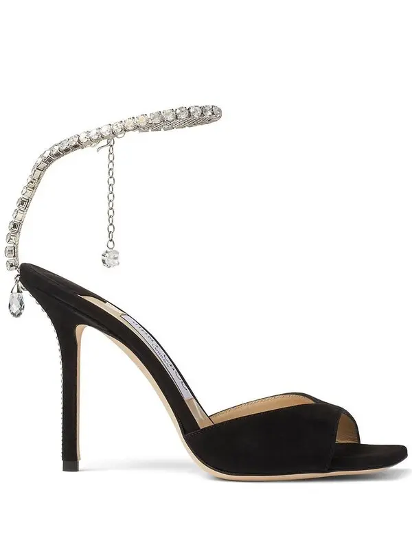 JIMMY CHOO Saeda 100 Crystal-embellished Strap Sandals - Black