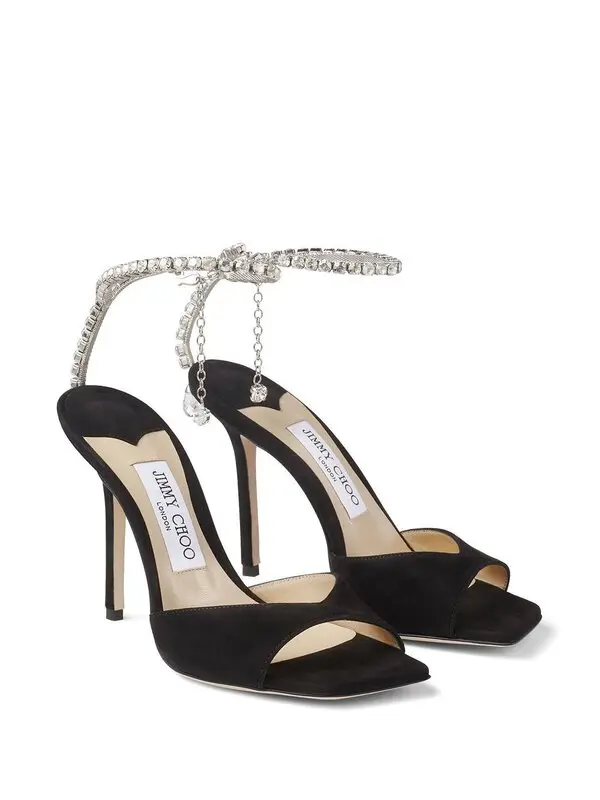 JIMMY CHOO Saeda 100 Crystal-embellished Strap Sandals - Black