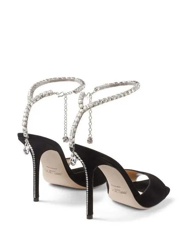 JIMMY CHOO Saeda 100 Crystal-embellished Strap Sandals - Black