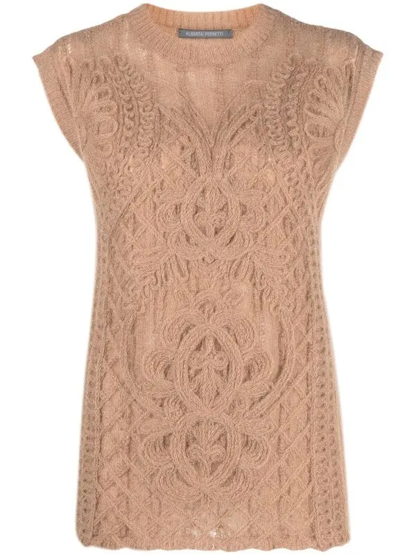 Alberta Ferretti Cable Knit Crew Neck Vest - Neutrals