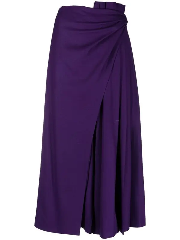Alberta Ferretti Draped Stretch-wool Midi Skirt - Purple