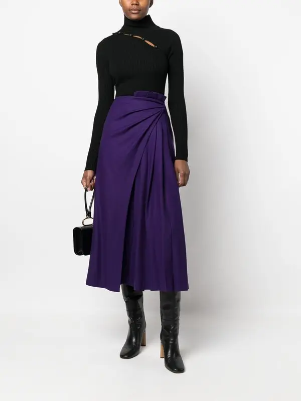 Alberta Ferretti Draped Stretch-wool Midi Skirt