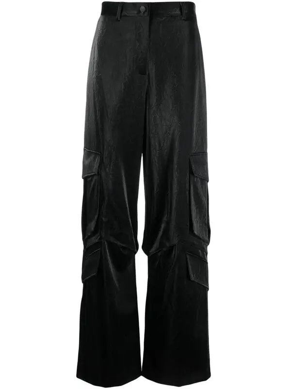 MSGM Crinkled-finish Cargo Trousers - Black