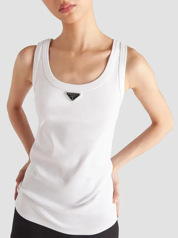 Prada Ribbed Knit Jersey Tank Top - White