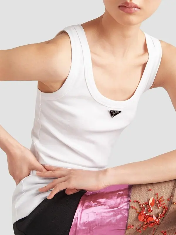 Prada Ribbed Knit Jersey Tank Top - White