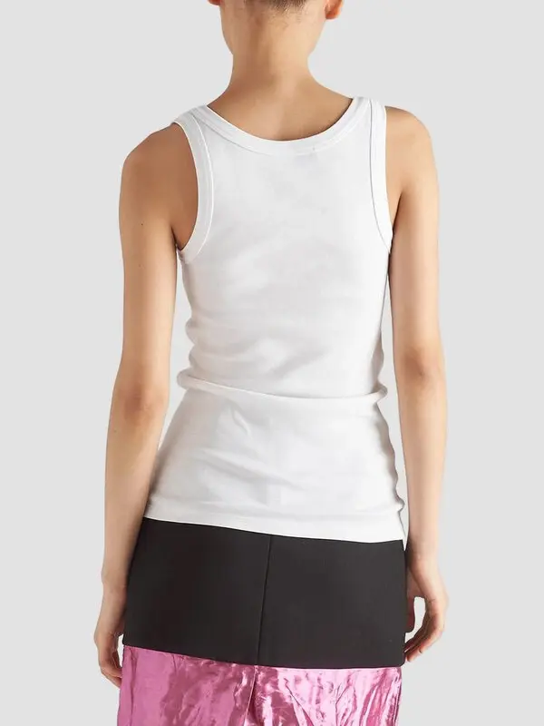 Prada Ribbed Knit Jersey Tank Top - White
