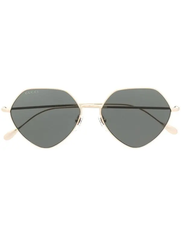 Gucci Logo-engraved Octagon-frame Sunglasses - Gold