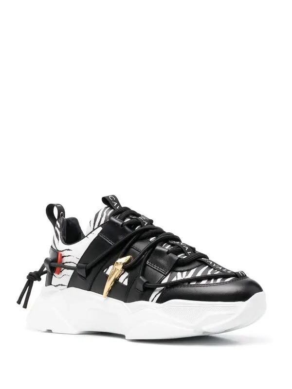 Roberto Cavalli Tiger Tooth Zebra-Print Sneakers In Black  display picture 2