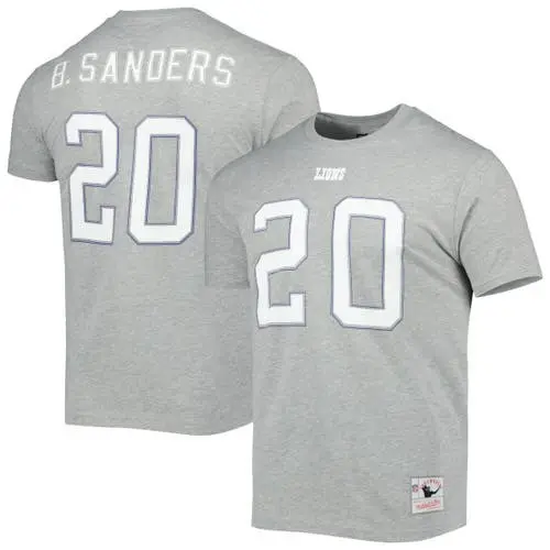 Mitchell & Ness Barry Sanders Gray Detroit Lions Retired Player Logo Name & Number T-shirt - Heather Gray