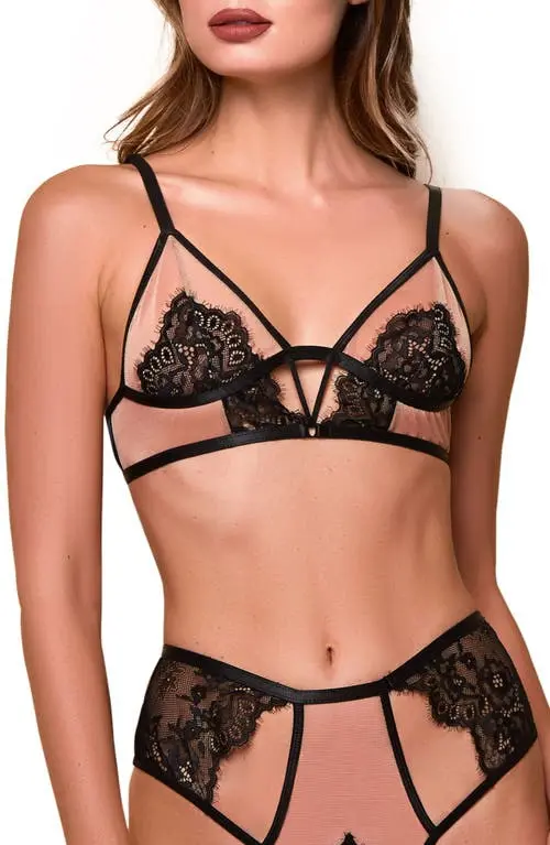HAUTY Lace & Mesh Bralette & Panties Set - Nude-black