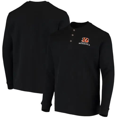 DUNBROOKE Cincinnati Bengals Logo Maverick Thermal Henley Long Sleeve T-shirt - Black