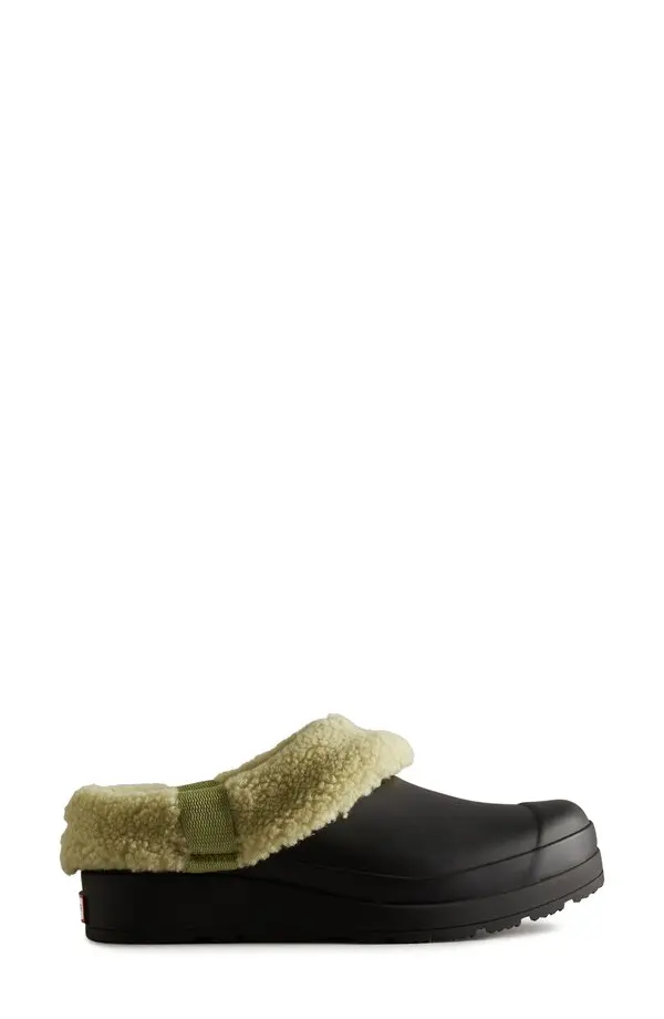 Hunter Play Faux Shearling Lined Clog In Black/ Wild Green 