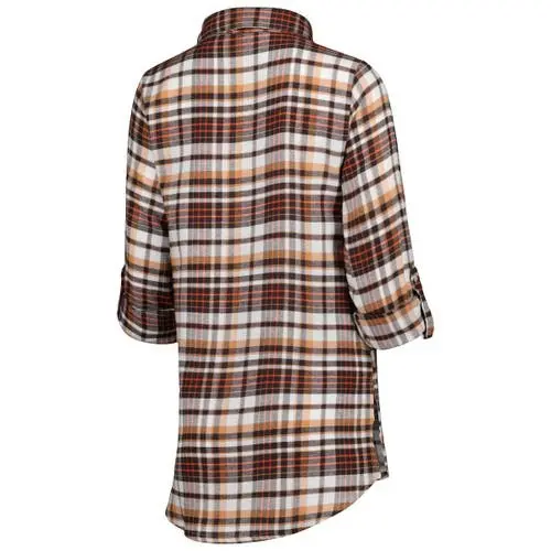 CONCEPTS SPORT Cleveland S Mainstay Plaid Full-button Long Sleeve Nightshirt
