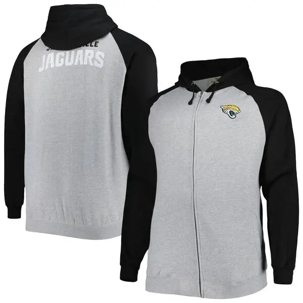 Profile Jacksonville Jaguars Big & Tall Fleece Raglan Full-zip Hoodie Jacket - Heather Gray