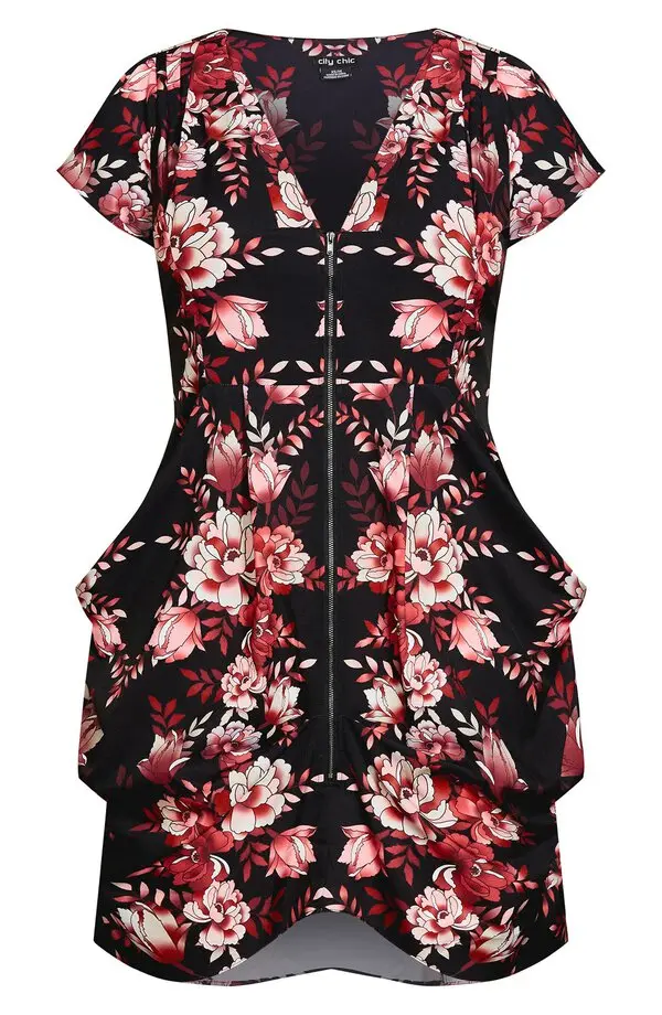 City Chic Floral V-Neck Fitted Tunic Dress In Antique Mirror - 61% Off |  Editorialist