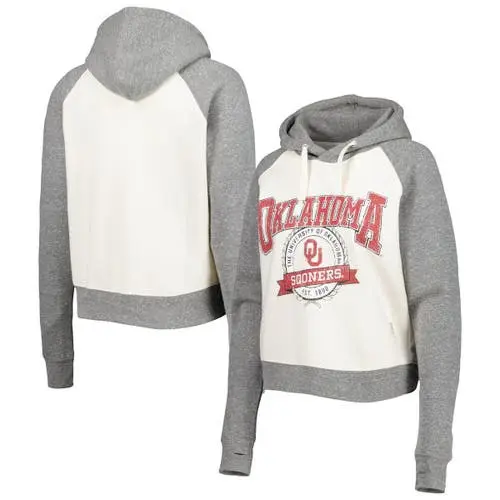 PRESSBOX Cream/heather Gray Oklahoma Sooners Cody Tri-bend Raglan Pullover Hoodie