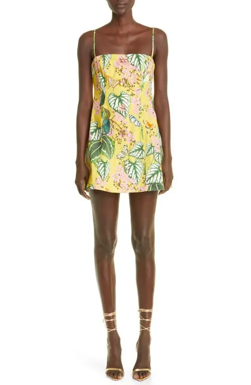 Oscar De La Renta Botanical Print Stretch Cotton Mini Dress