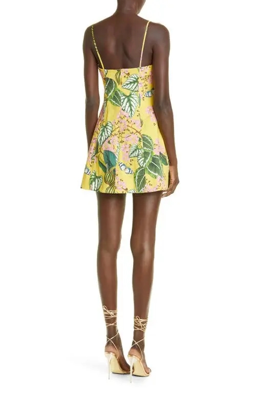 Oscar De La Renta Botanical Print Stretch Cotton Mini Dress