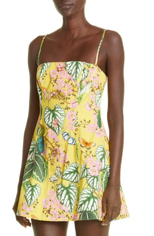 Oscar De La Renta Botanical Print Stretch Cotton Mini Dress