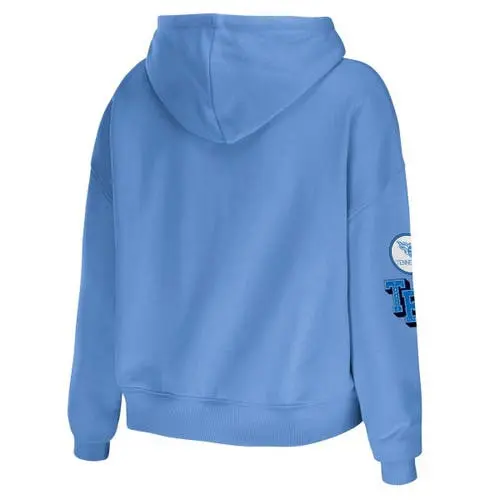 WEAR BY ERIN ANDREWS Tennessee Titans Modest Cropped Pullover Hoodie - Light Blue
