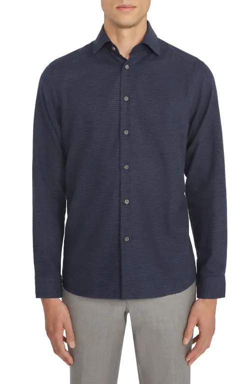 JACK VICTOR Glen Modern Fit Houndstooth Check Cotton Button-up Shirt - Navy