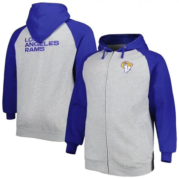 Profile Los Angeles Rams Big & Tall Fleece Raglan Full-zip Hoodie Jacket - Heather Gray
